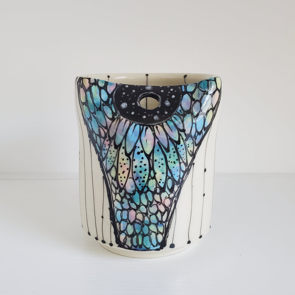 Handmade Ceramic Straw Sip Cup – Blue Design with Metal Straw ...